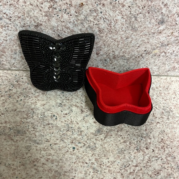 Unknown | Accents | Black Sequined Beaded Satin Covered Butterfly Box ...